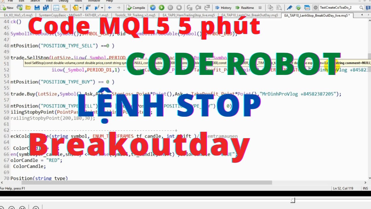 Tập 10: Code EA MT5 (MQL5) - Lập trình robot Forex lệnh stop, phương pháp phá vỡ Breakoutday