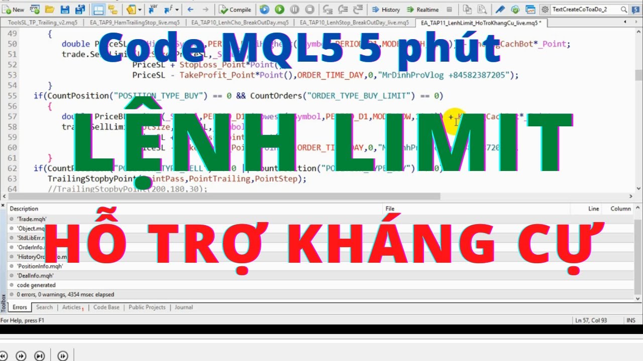 Tập 11 Code MQL5 - Lập trình robot MT5 - Lệnh Limit Hỗ Trợ Kháng Cự