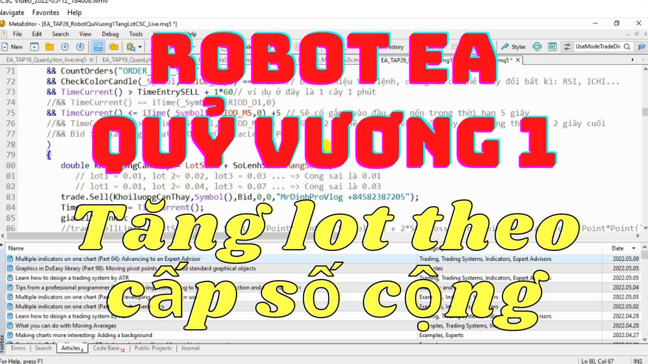 Tập 26 Code MQL5: EA Forex Quỷ Vương 1 tăng lot theo cấp số cộng I Tự học code EA robot MT5