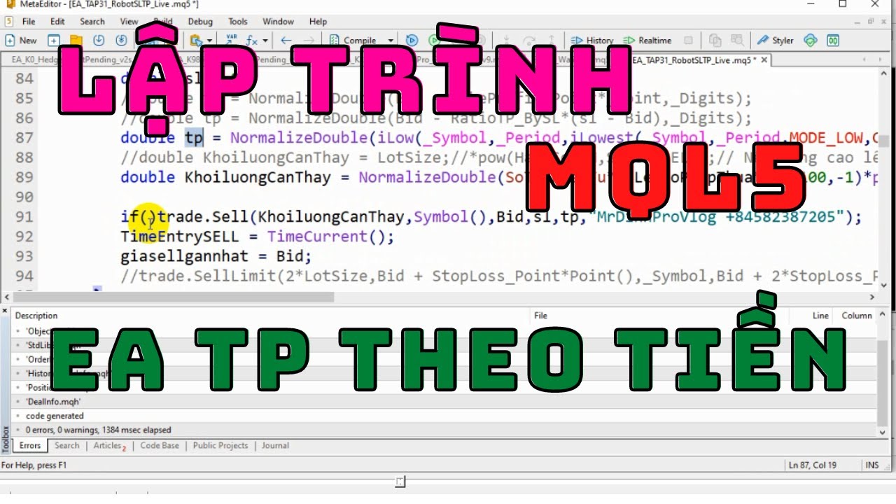 Tập 32 Code Mql5 Cách Code Ea Take Profit Tp Theo Tiền How To Code Ea Tp By Money Set Up